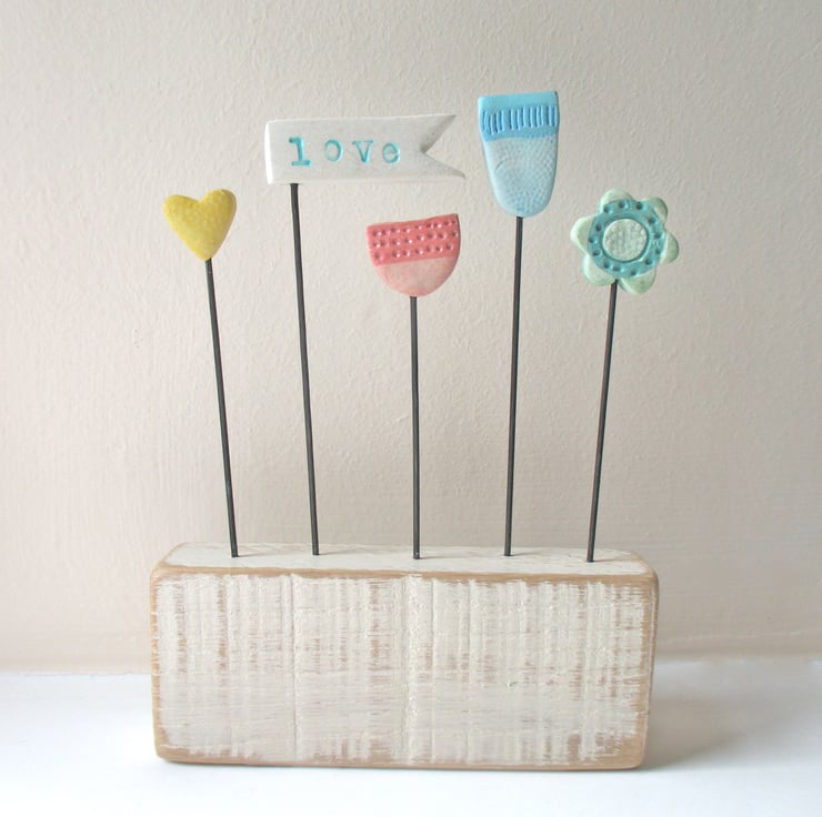Clay Flower Garden with 'Love' Banner - Folksy
