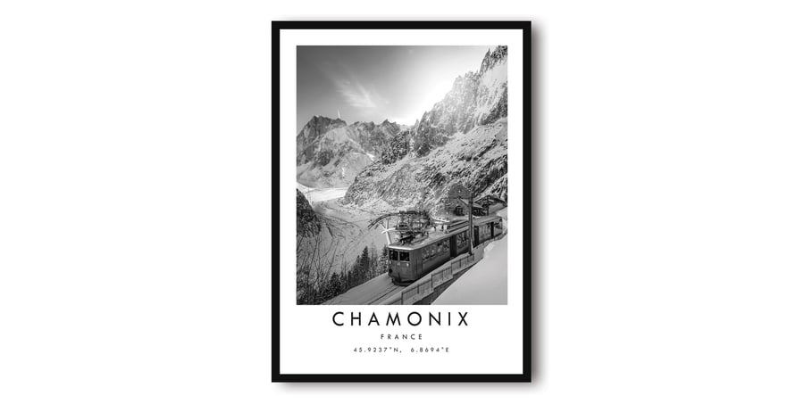 Chamonix Travel Print, France Poster, Black and... - Folksy