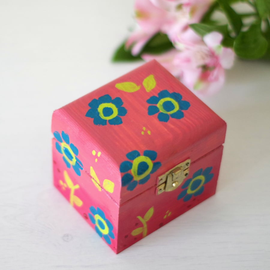 Hand-painted Pink Trinket Box, Pink Storage Box... - Folksy