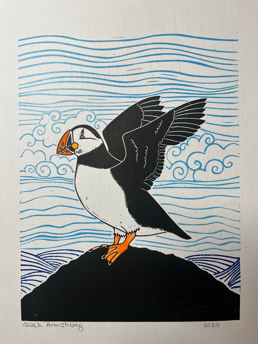 Puffin Lino Print - Folksy