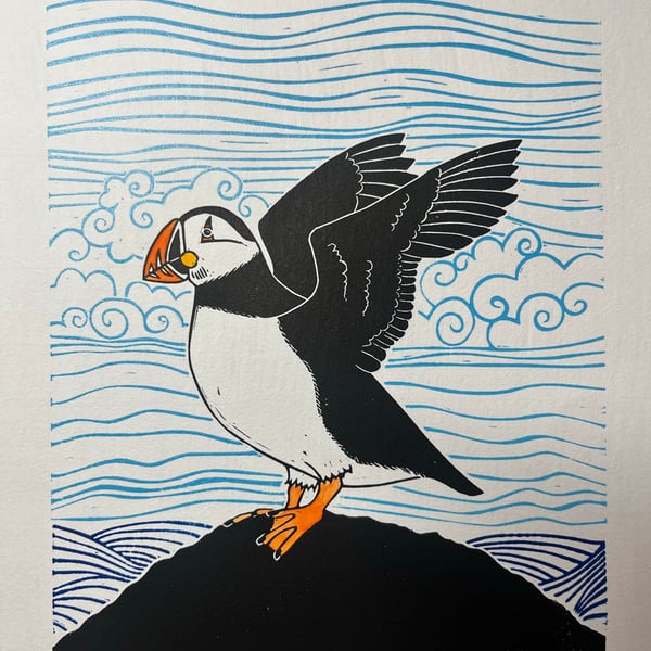 Puffin Lino Print - Folksy