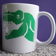 White Ceramic Mug with T Rex Printed Design - Folksy