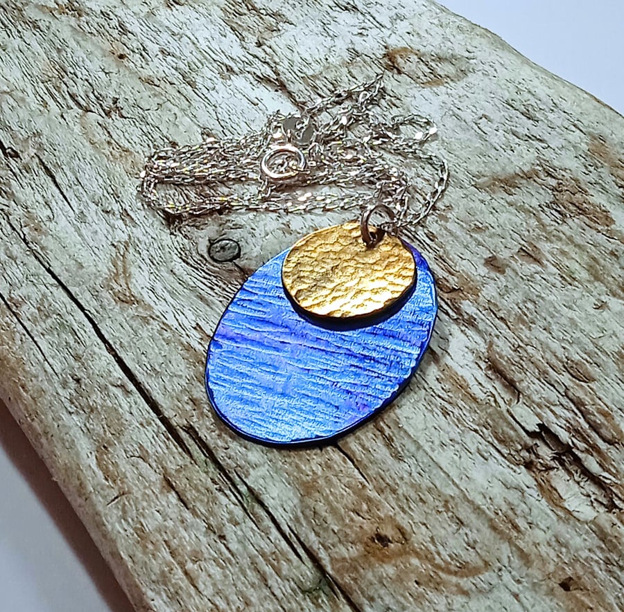 Coloured Titanium 'Sun Over the Sea' Pendant Ne... - Folksy