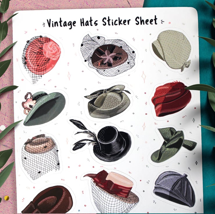 Vintage hats stickers, planner stickers, bullet... - Folksy