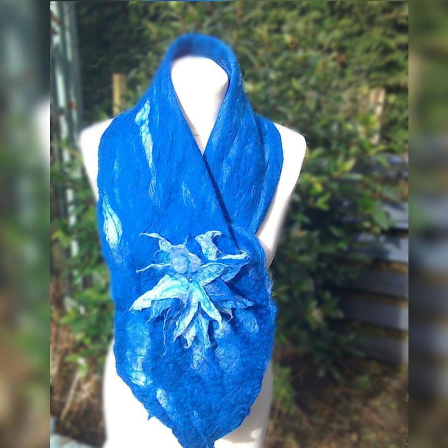 Scarf - hand felted merino wool blue scarf - Folksy