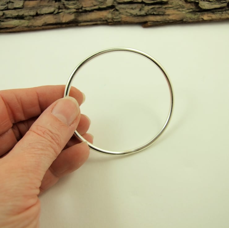 Sterling Silver Heavy Smooth Oval Bangle - Folksy