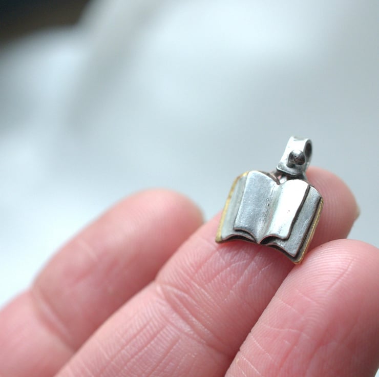 Tiny Silver Book Necklace - Folksy