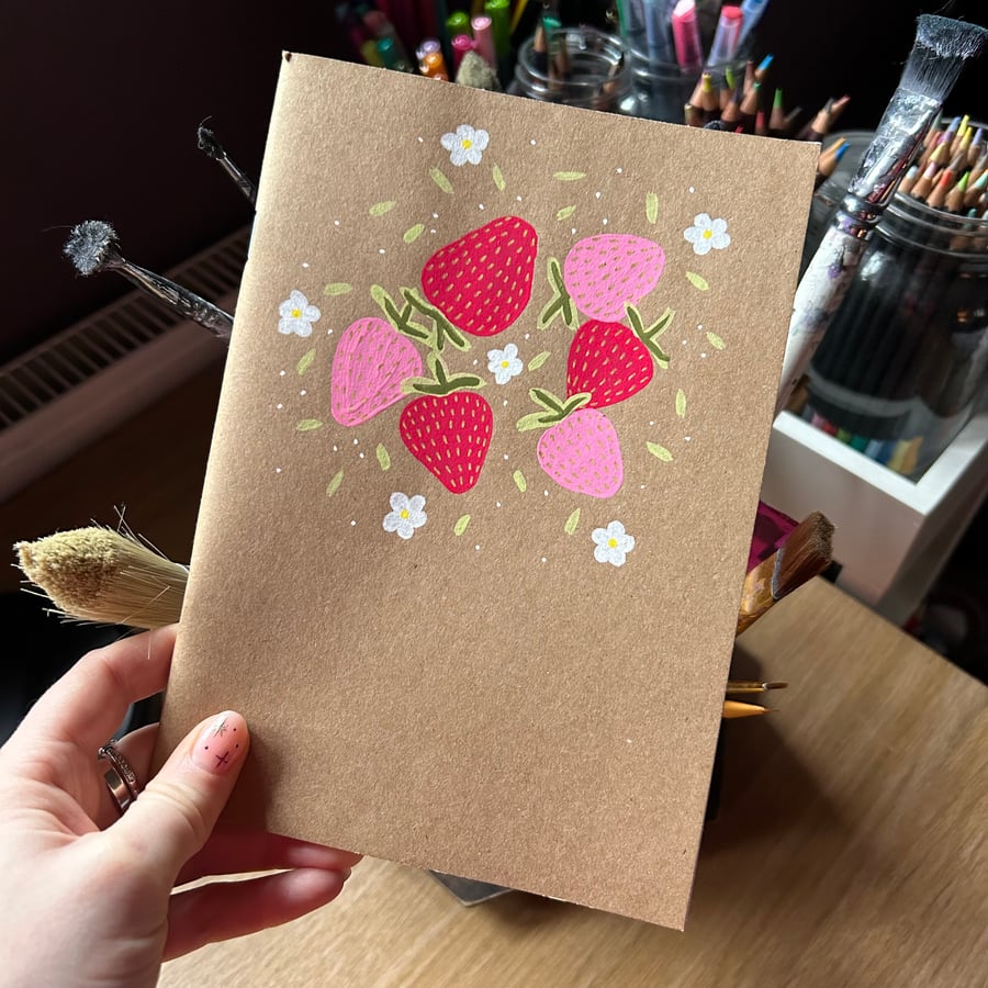 Strawberry A5 Hand Painted Sketchbook, Notebook - Folksy