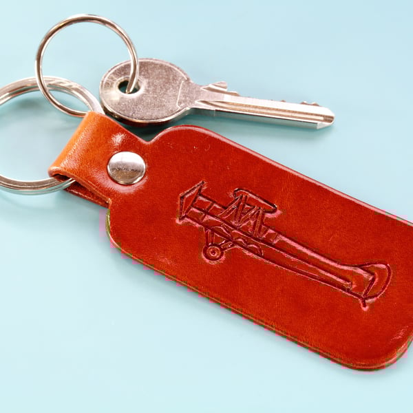 Hand Carved Tiger Moth Leather Keyring, Plane L... - Folksy