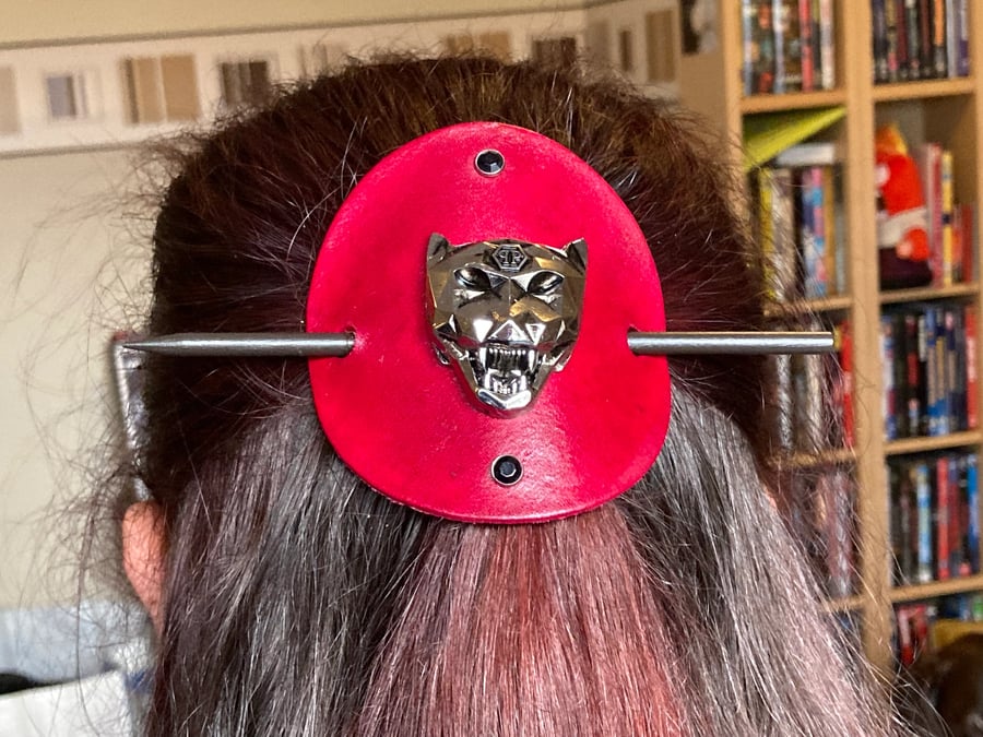 Oxblood Red Dyed Leather Hair Stick Barrette Ci... - Folksy