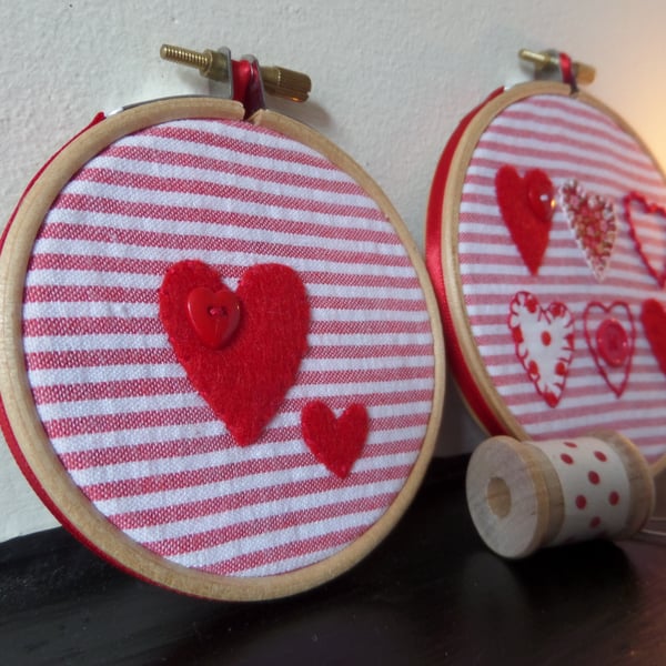 Red Heart Hand Embroidery in Hoop Frame (hoop art) - Folksy