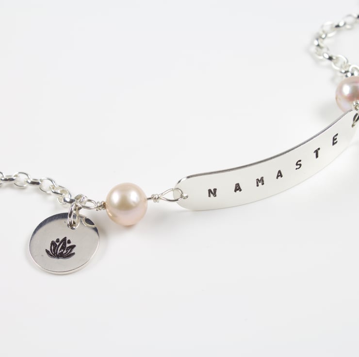 Sterling Silver 'Namaste' Text Bracelet with Li... - Folksy