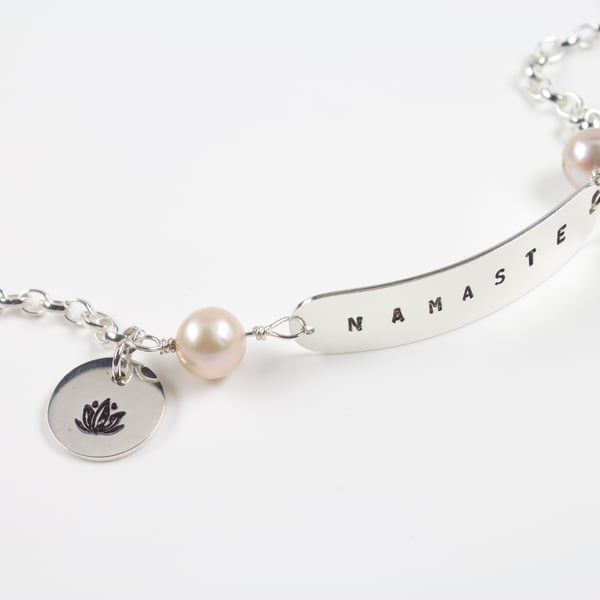 Sterling Silver 'Namaste' Text Bracelet with Li... - Folksy
