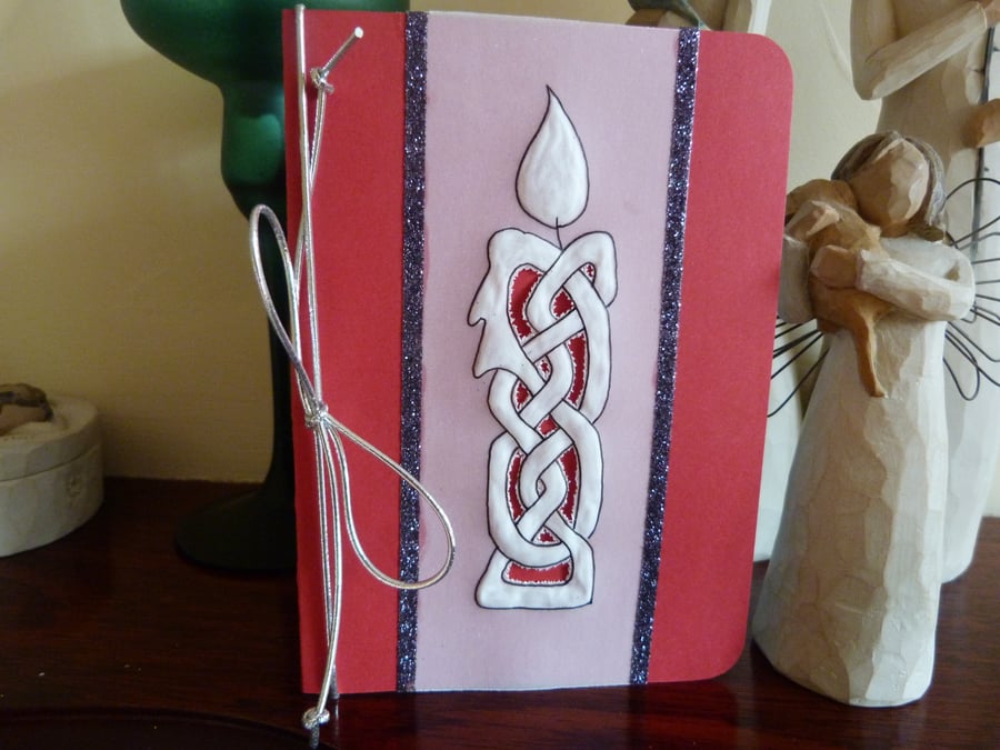 SALE Red Celtic Candle Christmas Card - Folksy