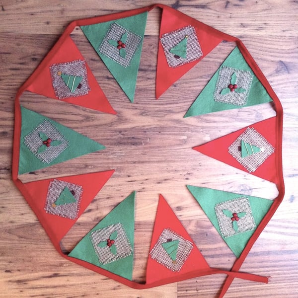 Felt Christmas Bunting (tree, holly) - Folksy