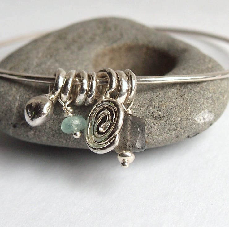 Sterling Silver Bangle with Hand Made Charms - Folksy