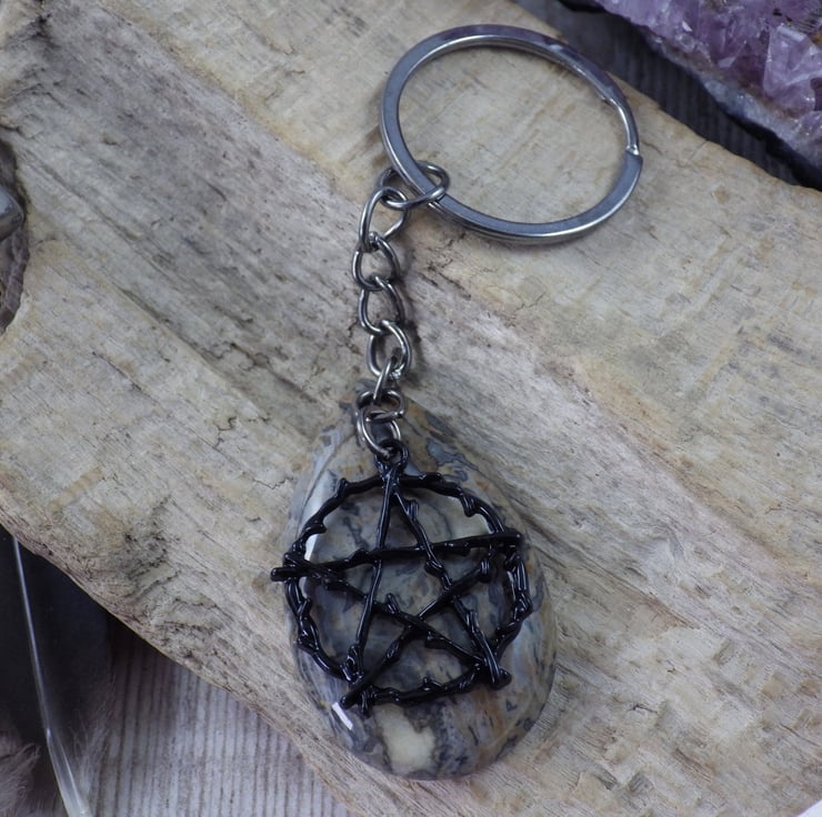 Gothic Pentagram Keychain, Gemstone Keyring, Gi... - Folksy