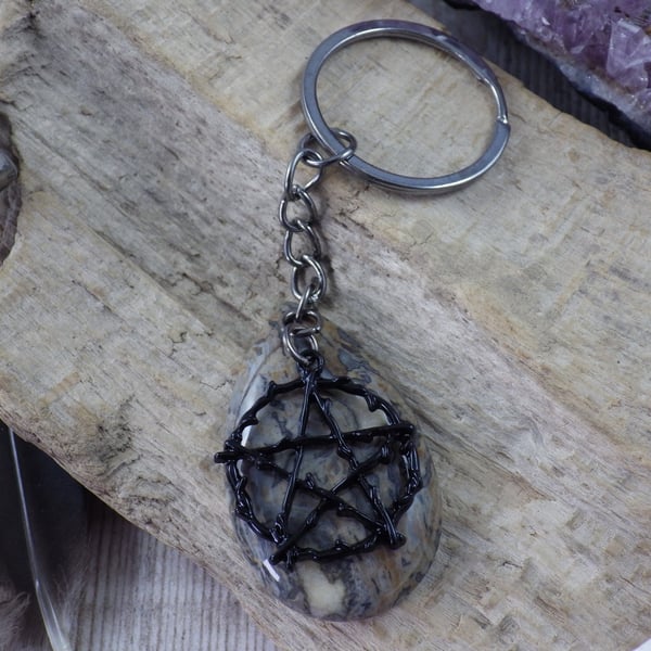 Gothic Pentagram Keychain, Gemstone Keyring, Gi... - Folksy