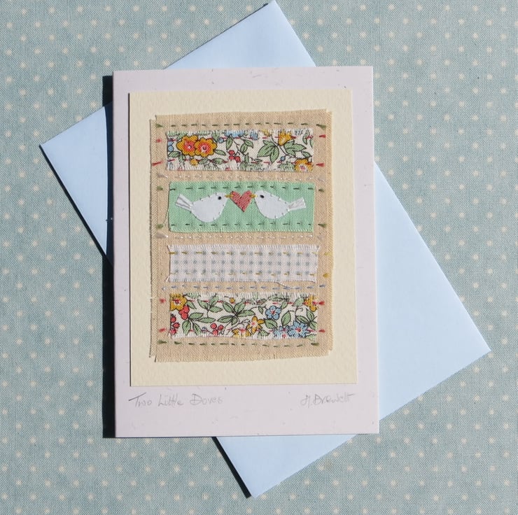 Sweet little hand-stitched card with two doves,... - Folksy
