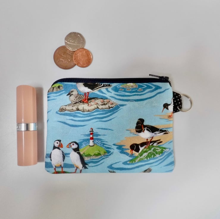 SOLD Coin purse coastal birds puffin seagull - Folksy