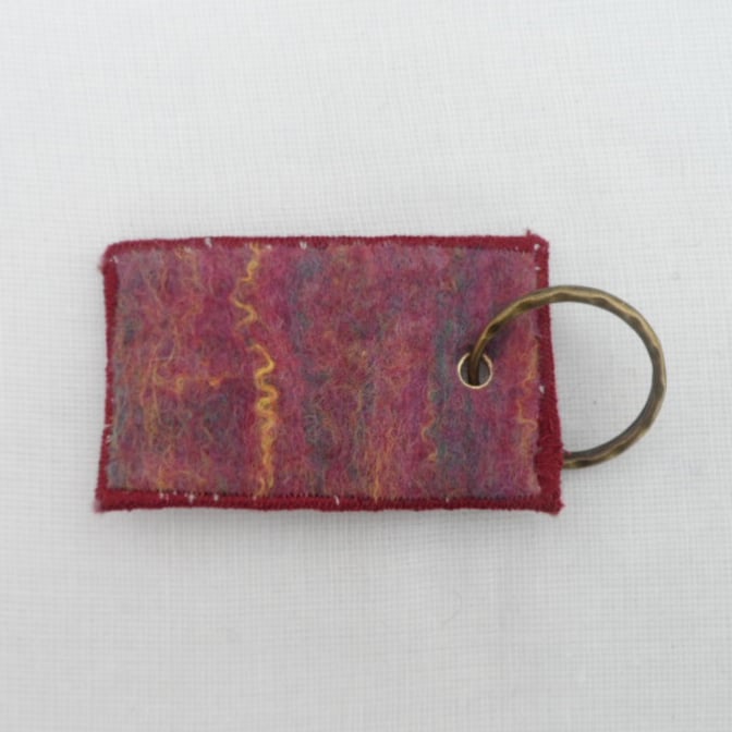 Felted key ring - pink with bird - Folksy