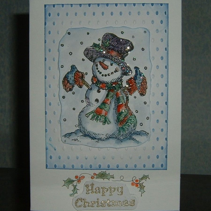 CHristmas snowman greetings card - Folksy