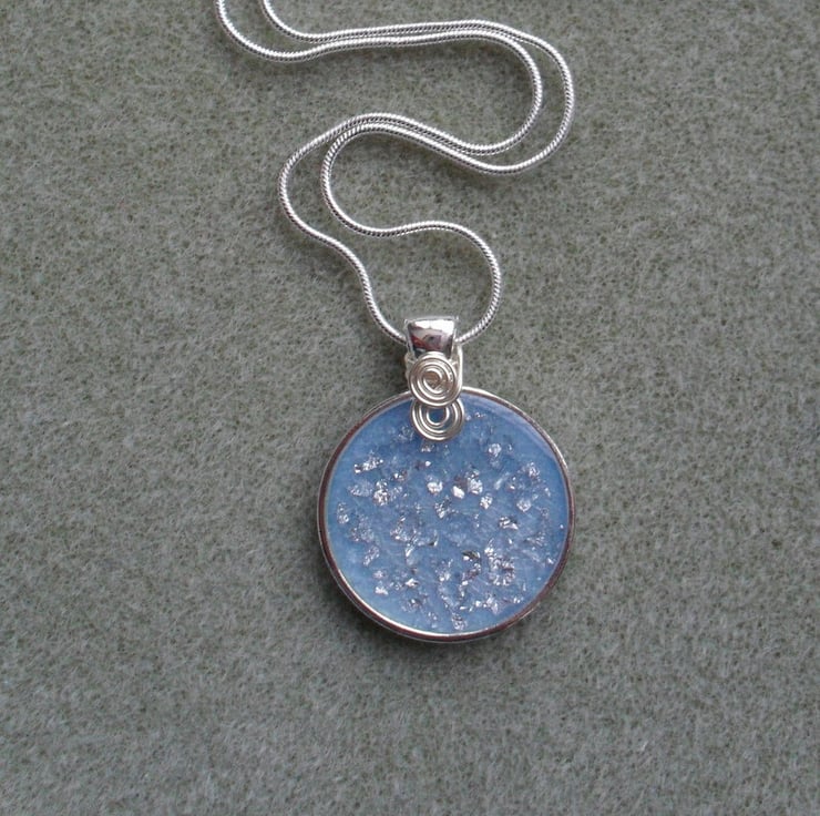Pale Blue and Silver Handmade Resin Pendant - Folksy