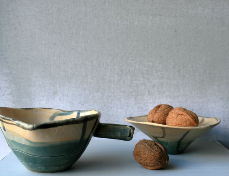 Ceramic still life - bowl and jug - ochre and t... - Folksy