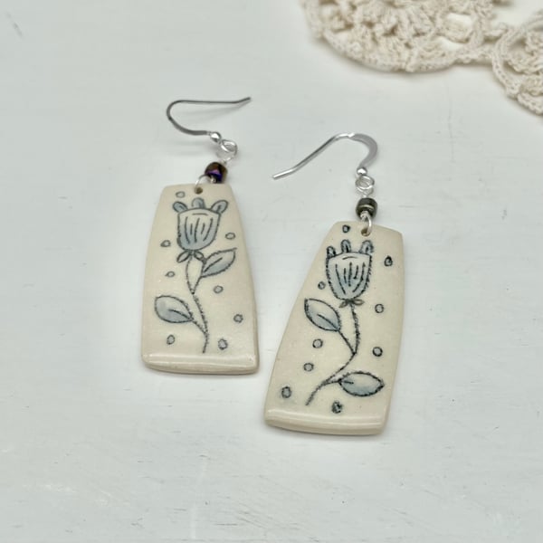 Pretty Handmade Drop Dangly Flower Earrings - B... - Folksy