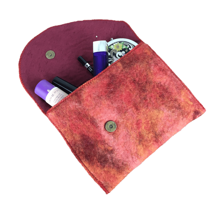 Hand felted pouch in red, pink and yellow, pass... - Folksy