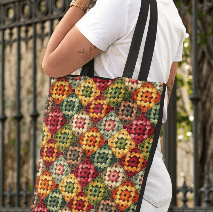 Digital print crochet-inspired granny squares v... - Folksy