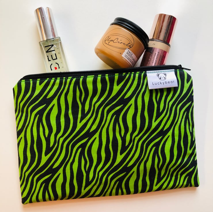 Zingy green animal print pouch, medium zip pouc... - Folksy