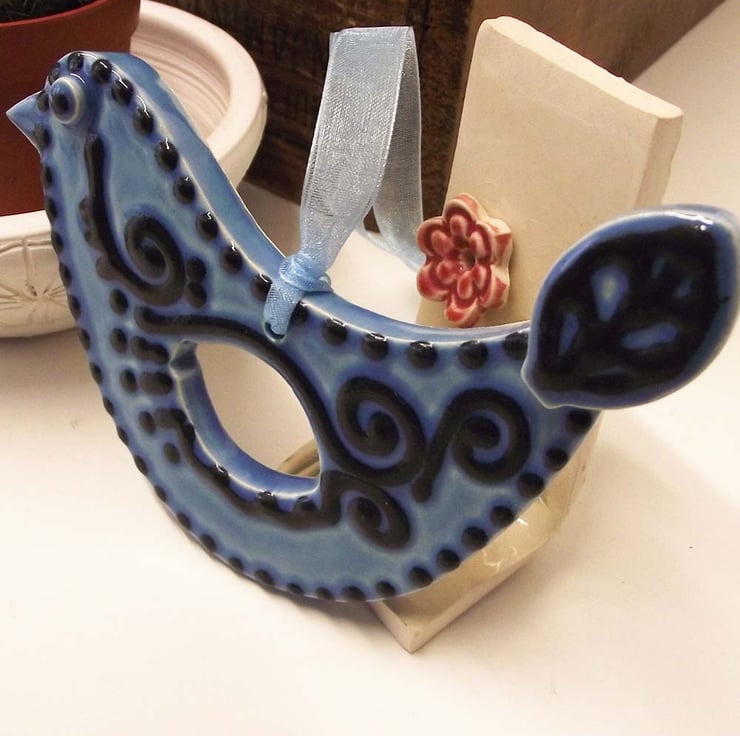 ceramic folk art bird decoration Pottery - Folksy