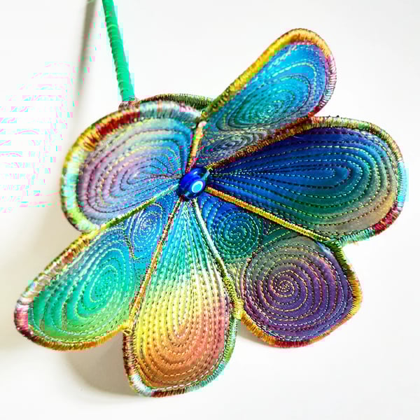 Rainbow Textile Art Flower - Folksy