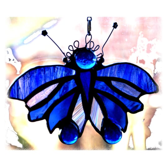 Butterfly Suncatcher Blue Stained Glass Bauble ... - Folksy