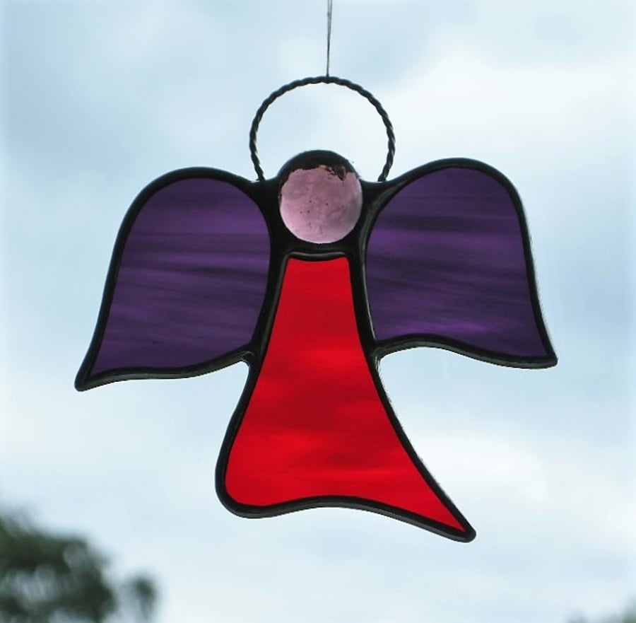 Stained glass suncatcher (Angel) abstract in re... - Folksy