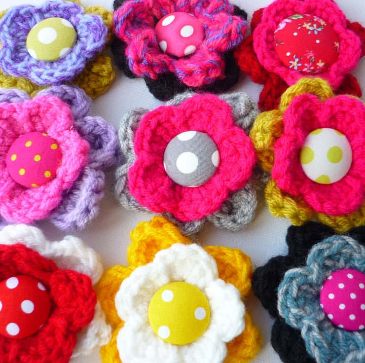 Boho Flower Brooch Handmade Bright PINK AND LIM... - Folksy