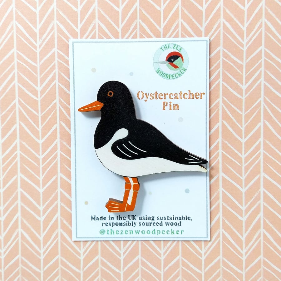 Oystercatcher Pin Badge, Wooden Bird Brooch, Se... - Folksy