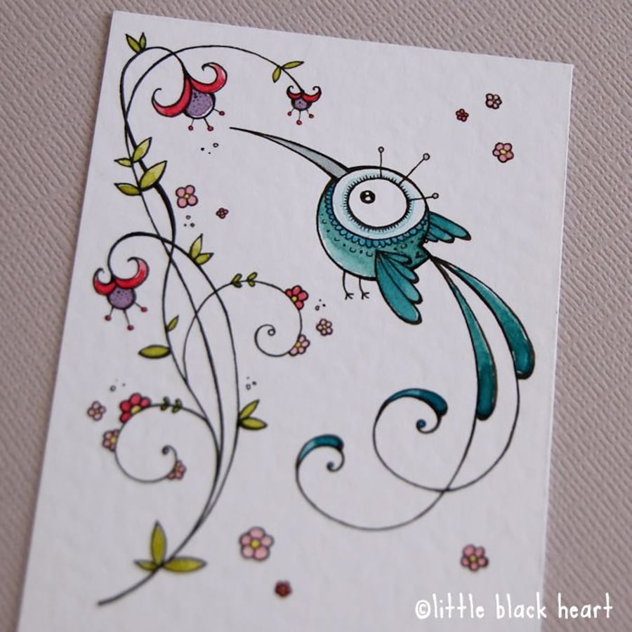 little hummingbird - original aceo - Folksy