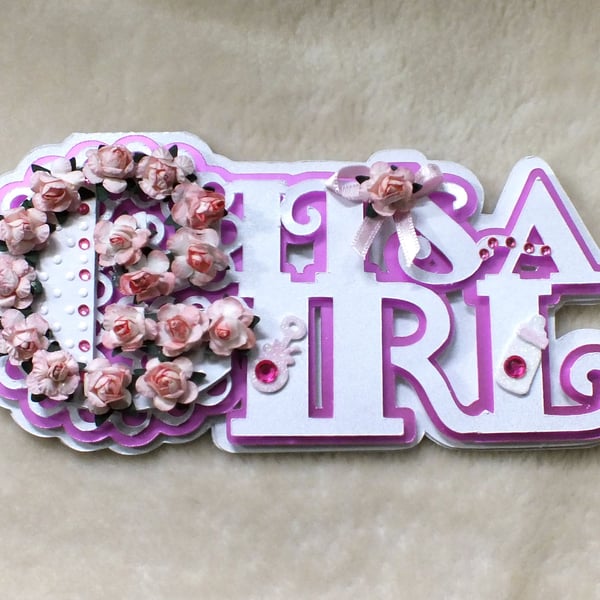 Luxury Handmade It's A Girl Word Card - Folksy