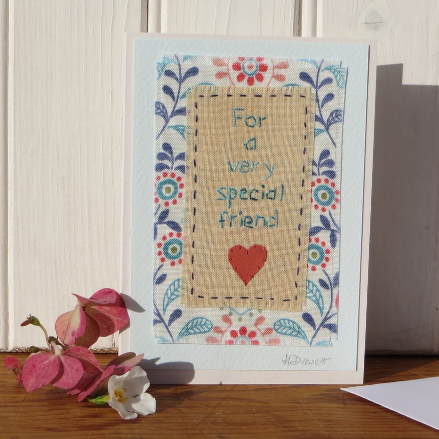 Special Friend card, carefully hand-stitched, v... - Folksy