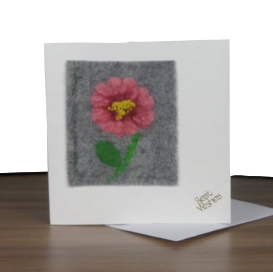 Greetings Card with felted flower panel - Folksy