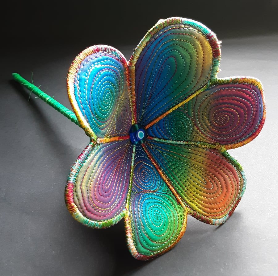 Rainbow Textile Art Flower - Folksy