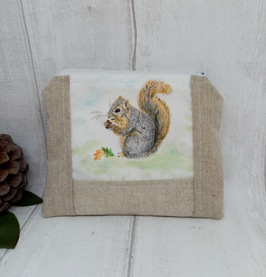 Squirrel purse, Natural linen coin purse, Squir... - Folksy