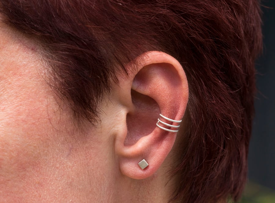Triple hooped ear cuff in Sterling Silver. Brus... - Folksy