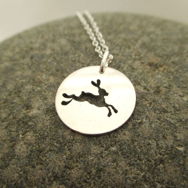 Hare Necklace. Running Hare Sterling Silver Pen... - Folksy