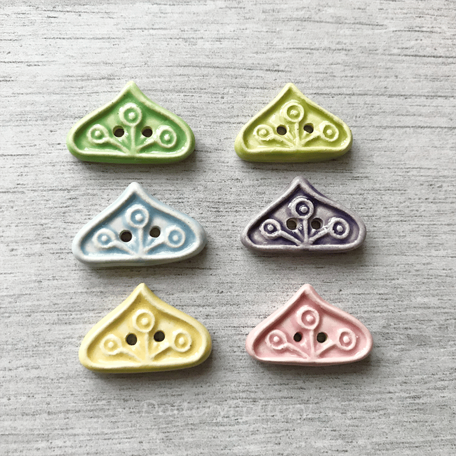 Set of six fancy shaped ceramic handmade buttons - Folksy