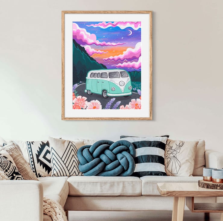 Blue Classic Camper Van Art Print, T1 Campervan... - Folksy