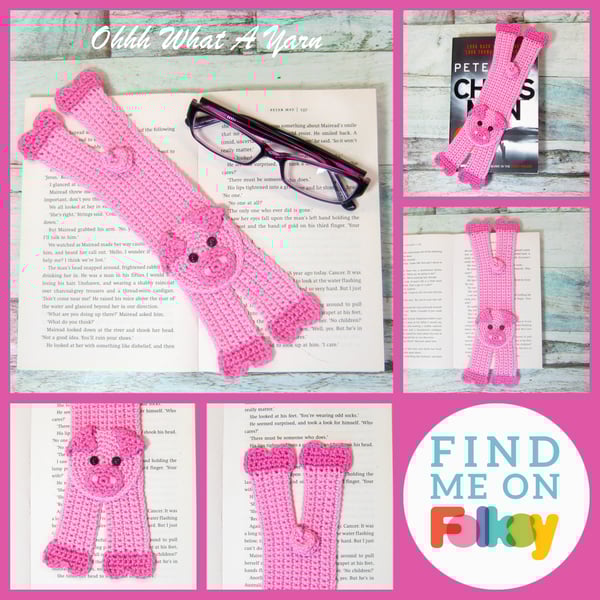 Crochet pig bookmark. Pig page keeper, pig gift... - Folksy