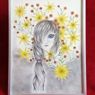 Drawing Flower Girl Drawing - Folksy